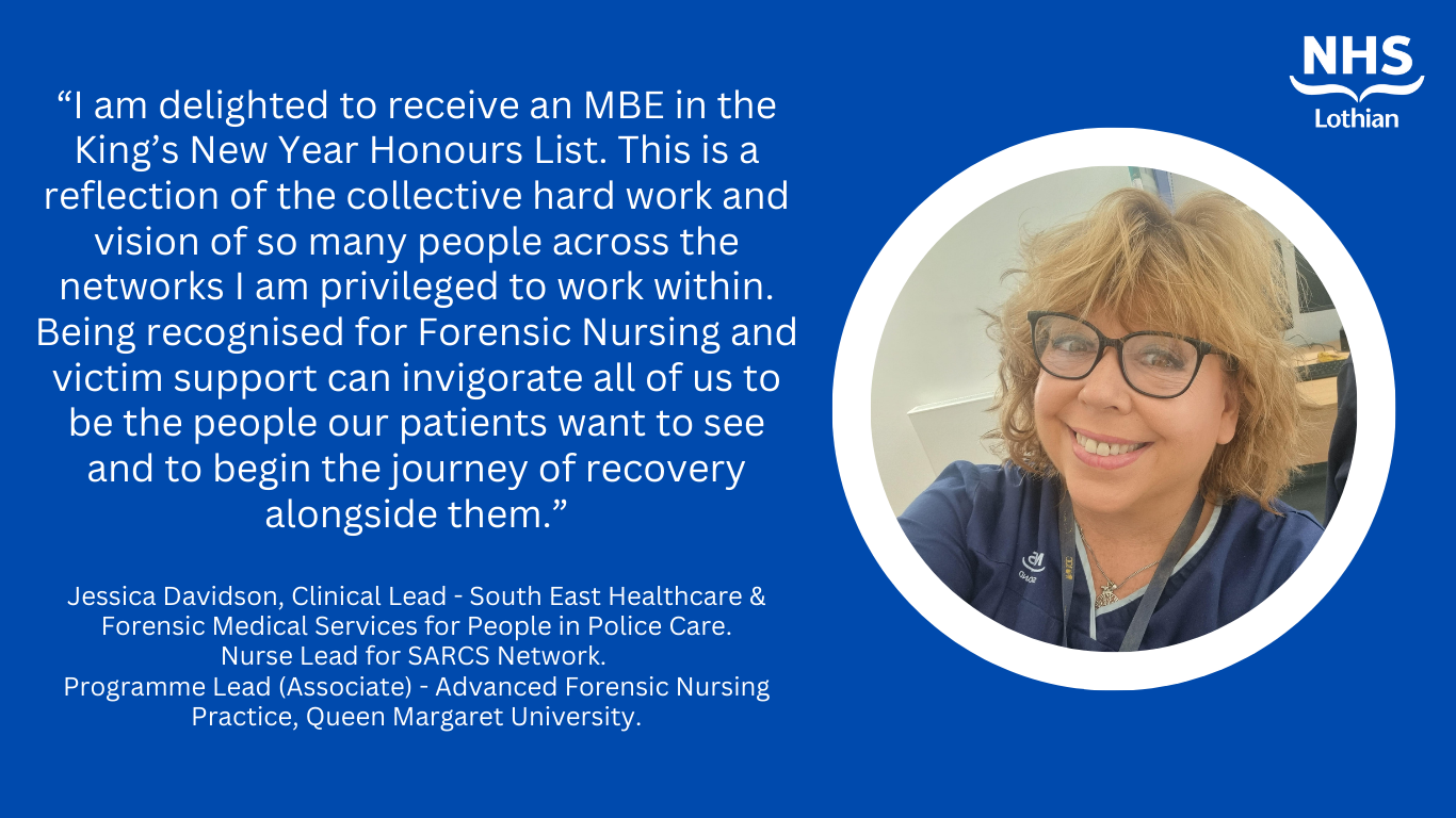 MBE honour for NHS Lothian’s Jessica Davidson – News & Media